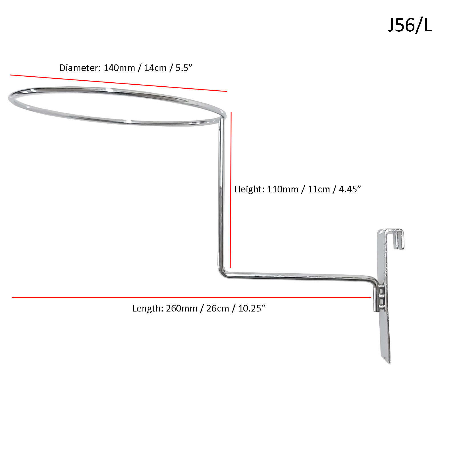 Large Grid Panel Millinery Arm to Fit Gridwall - For Hats & Caps - In Chrome (J56/L)