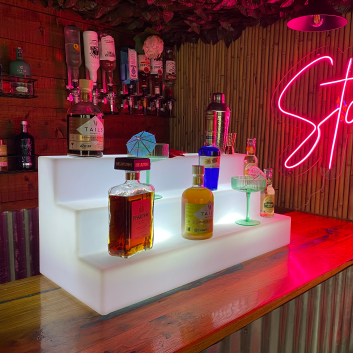 LED Acrylic 3 Step Display Plinth in White Rechargable with Remote ...
