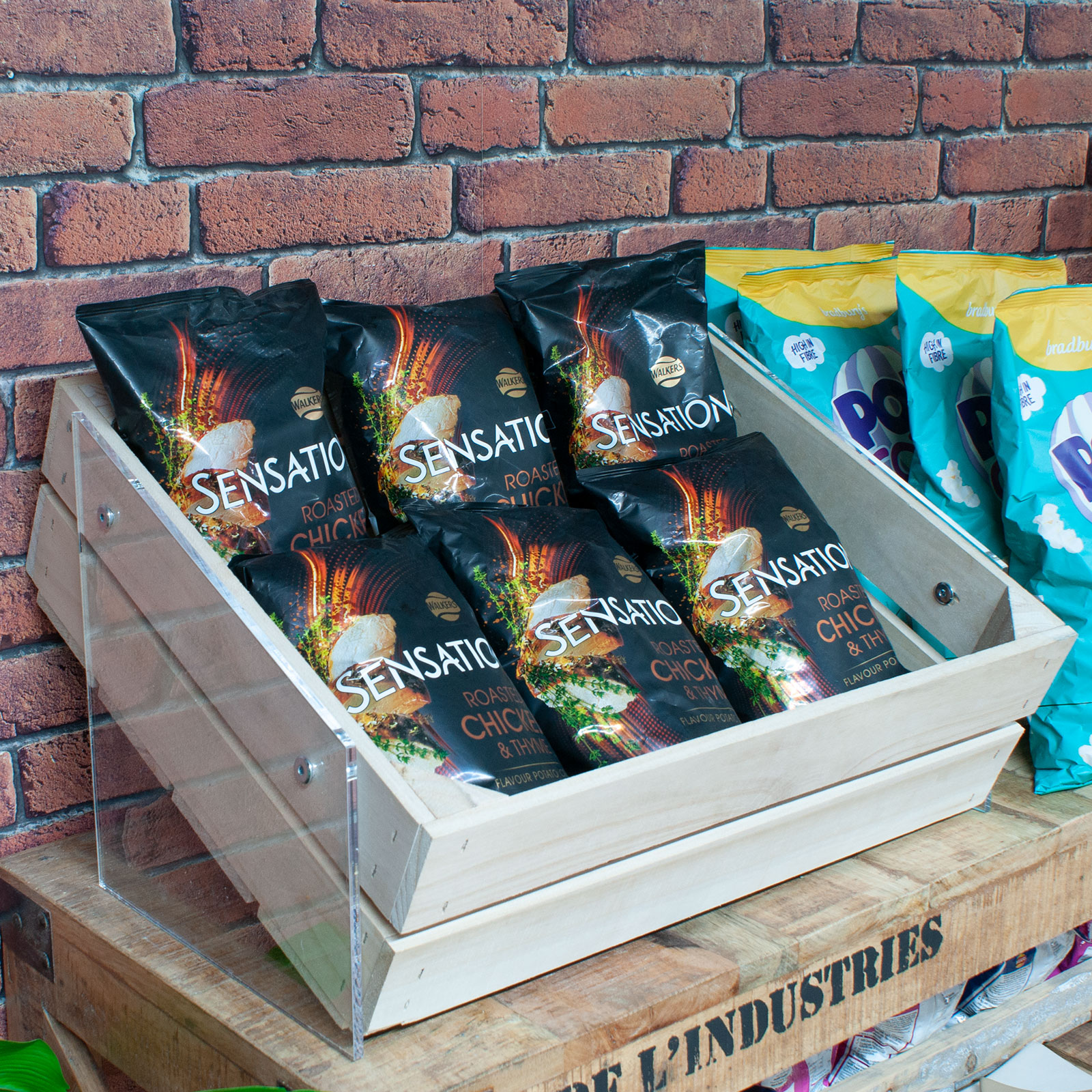 Half Crate 1 Tier Counter Stand With Acrylic Legs (CRATE/T1)