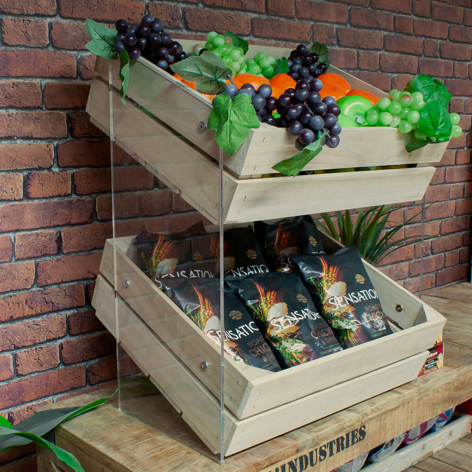 Half Crate 2 Tier Counter Stand With Acrylic Legs (CRATE/T2)