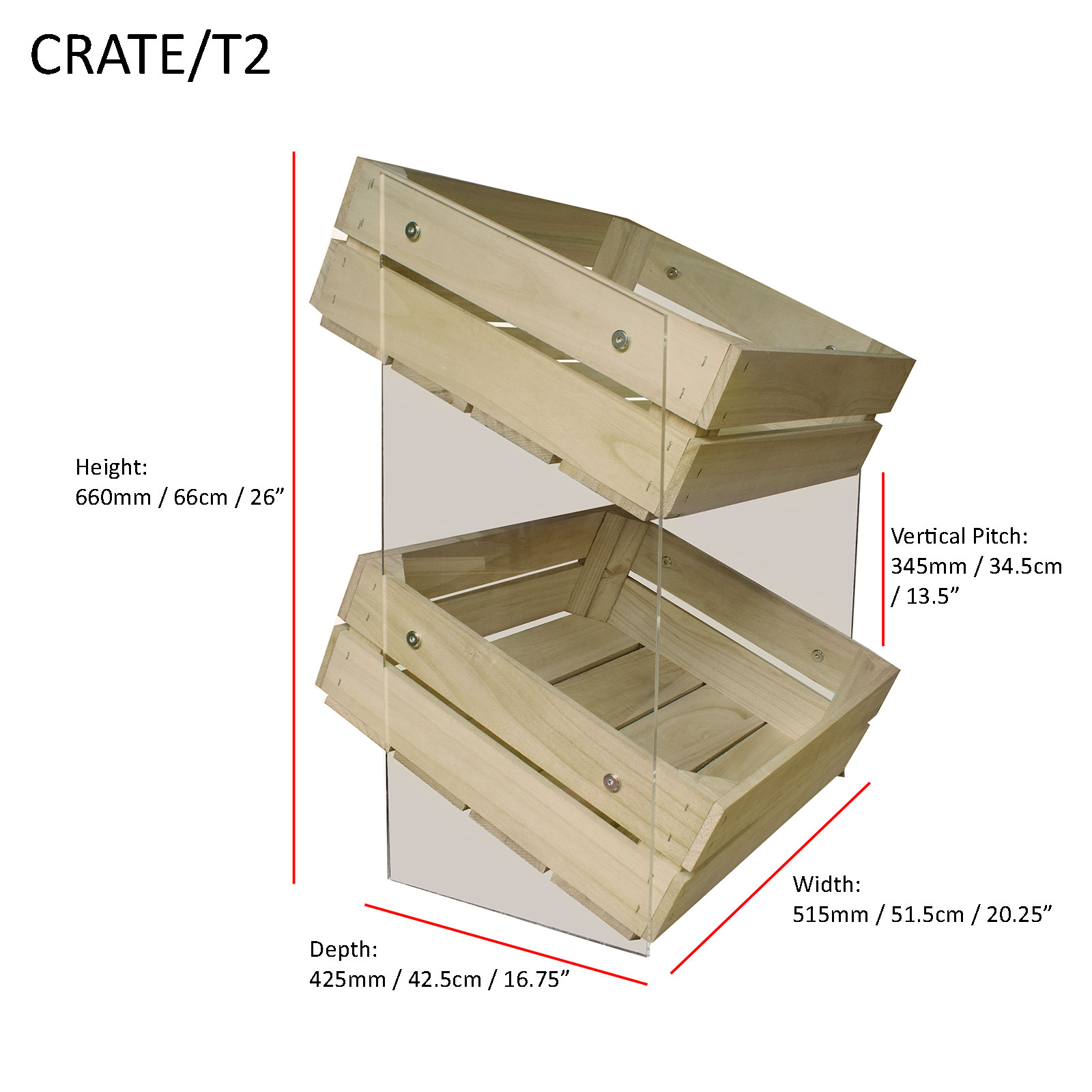Half Crate 2 Tier Counter Stand With Acrylic Legs (CRATE/T2)