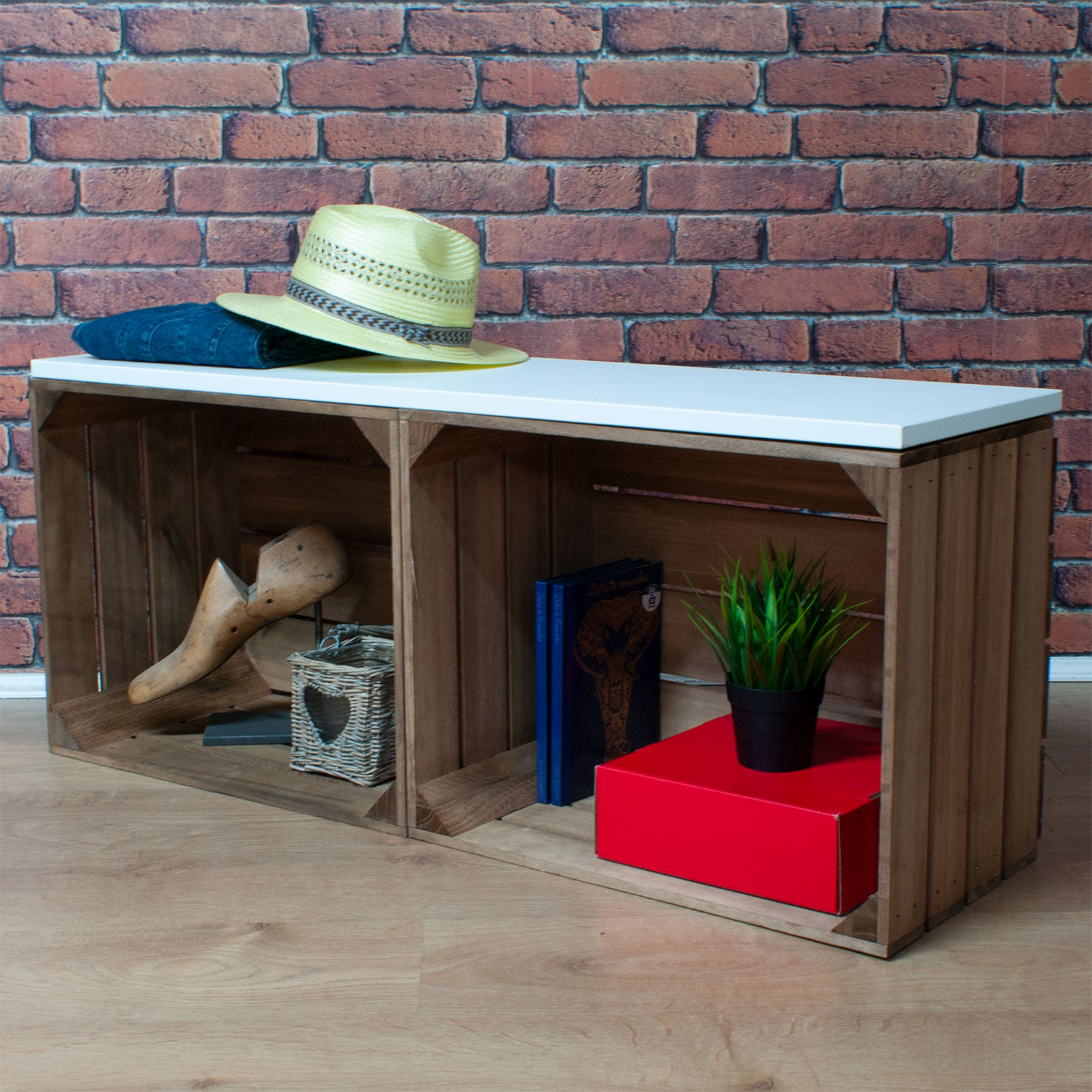 Crate Store - 2 Crate Bench Unit With Shelf (CRATE/7)