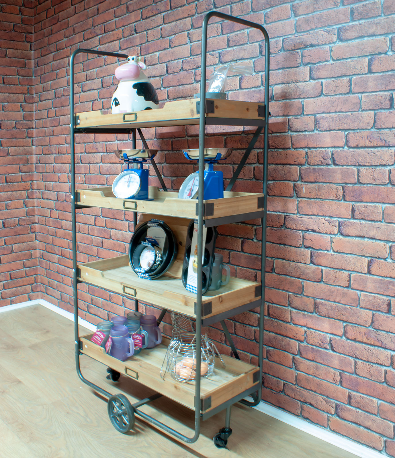 Shelving Display - Industrial Style 4 Shelf Unit with Wheels (DI20)