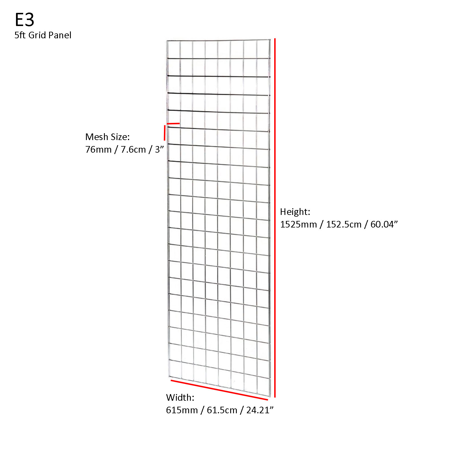Grid Panel 5ft High / 1525mm Heavy Duty Grid Mesh in Black Retail Shop ...