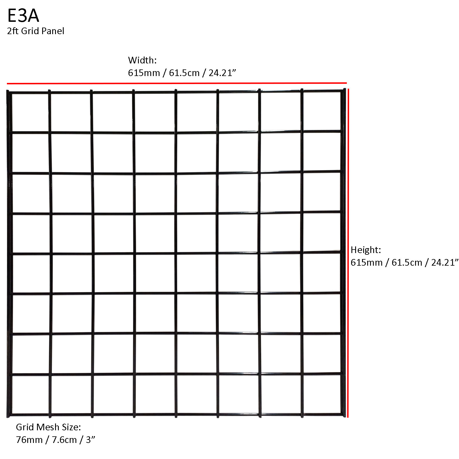 Grid Panel 2ft High / 615mm Heavy Duty Grid Mesh in Black Retail Shop ...