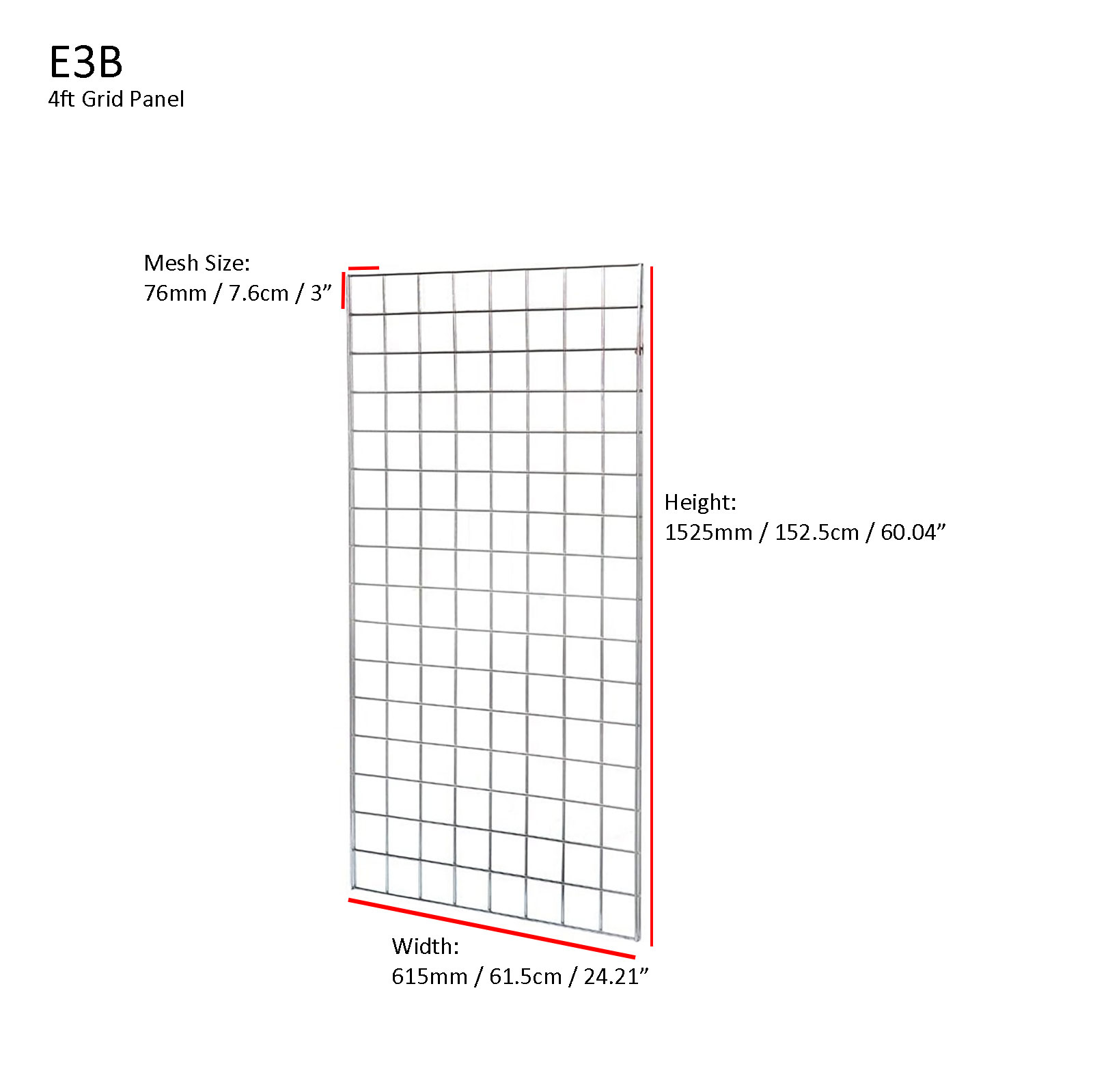 Grid Panel 4ft High / 1225mm Heavy Duty Grid Mesh in White Retail Shop ...