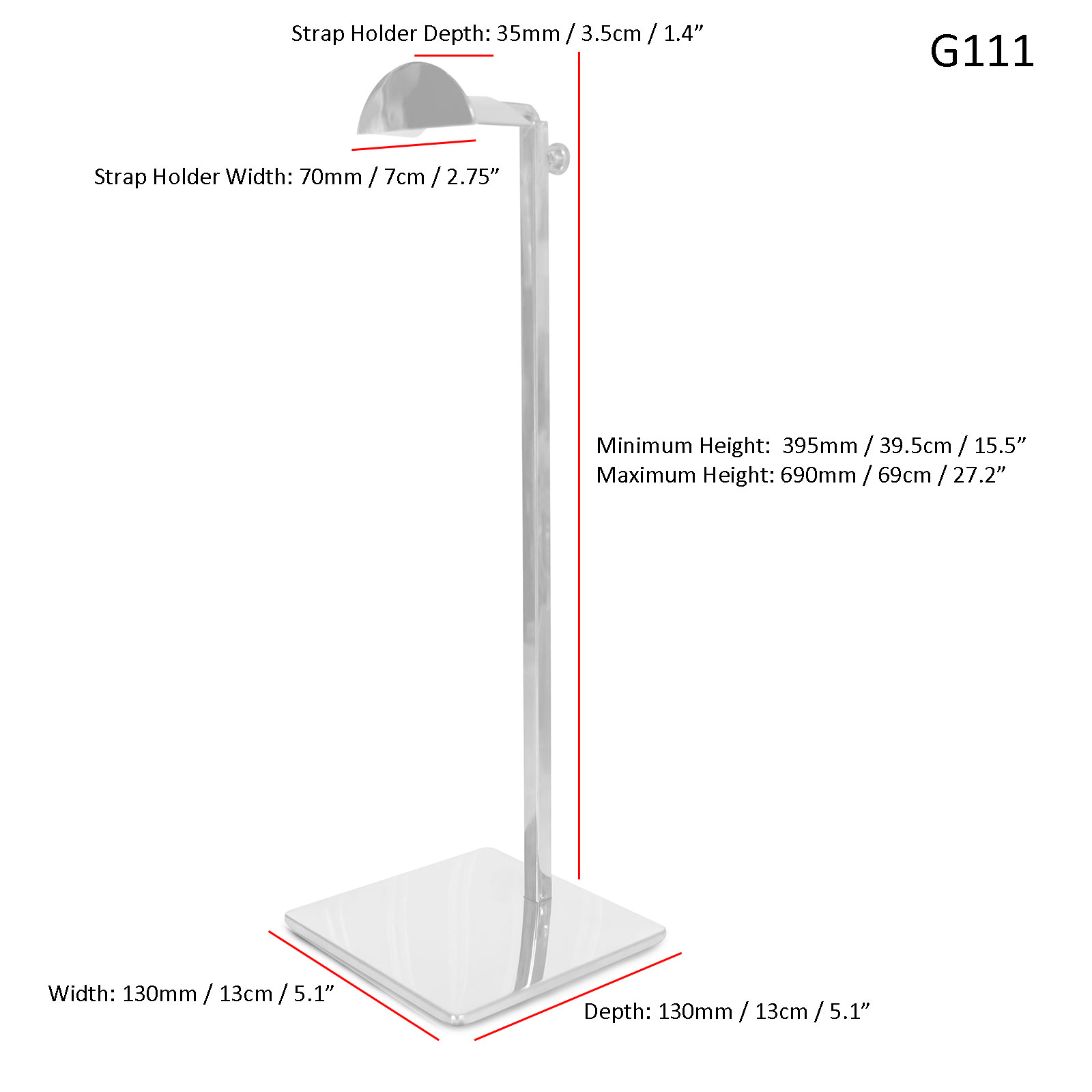 Handbag Display - Adjustable Height - Chrome Bag Holder with Strap ...