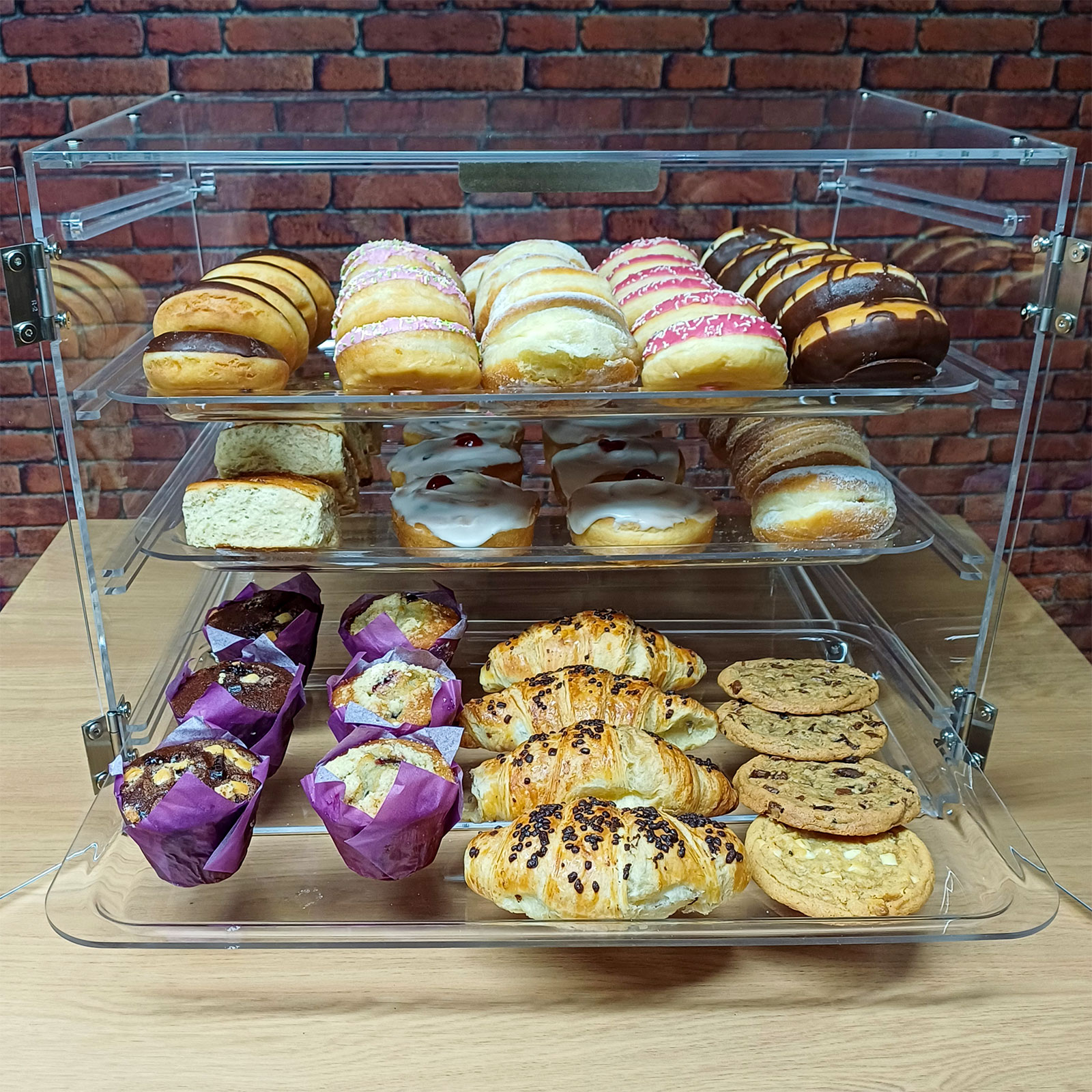 Acrylic Bakery Display Case Cabinet Removable with 3 Trays. Rear ...