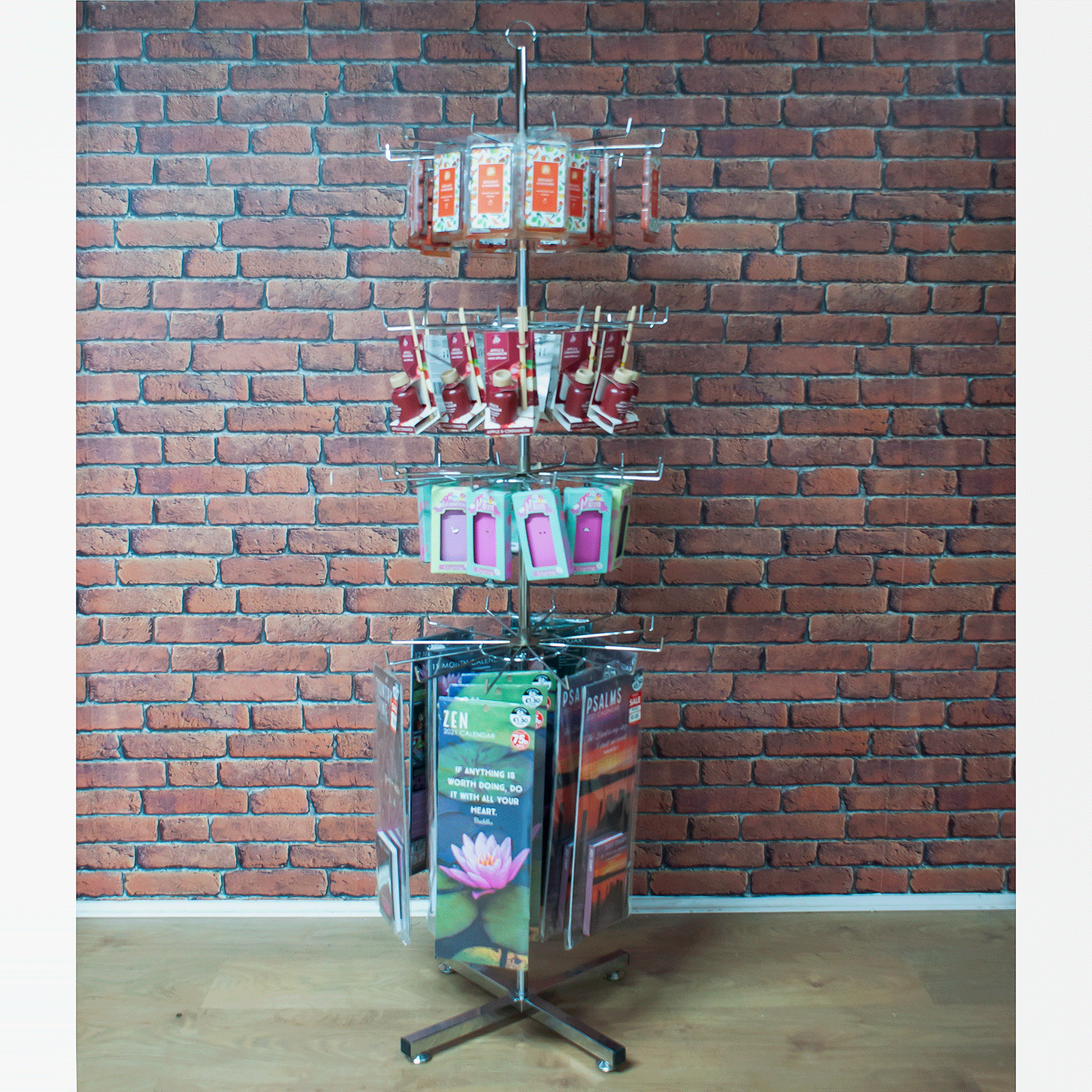 48 Hook, 4 Adjustable Tier Rotating Shop Floor Display Stand in Chrome ...