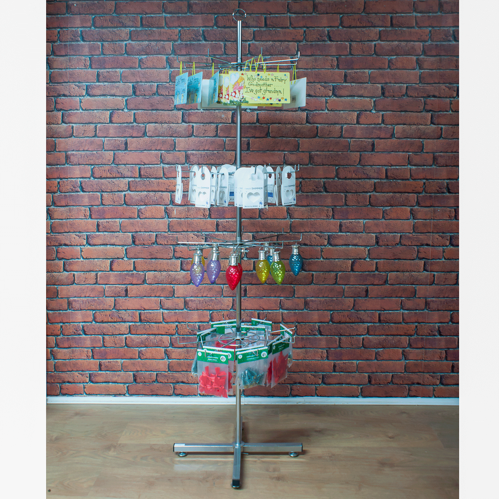 32 Hook, 4 Adjustable Tier Rotating Shop Floor Display Stand in Chrome ...