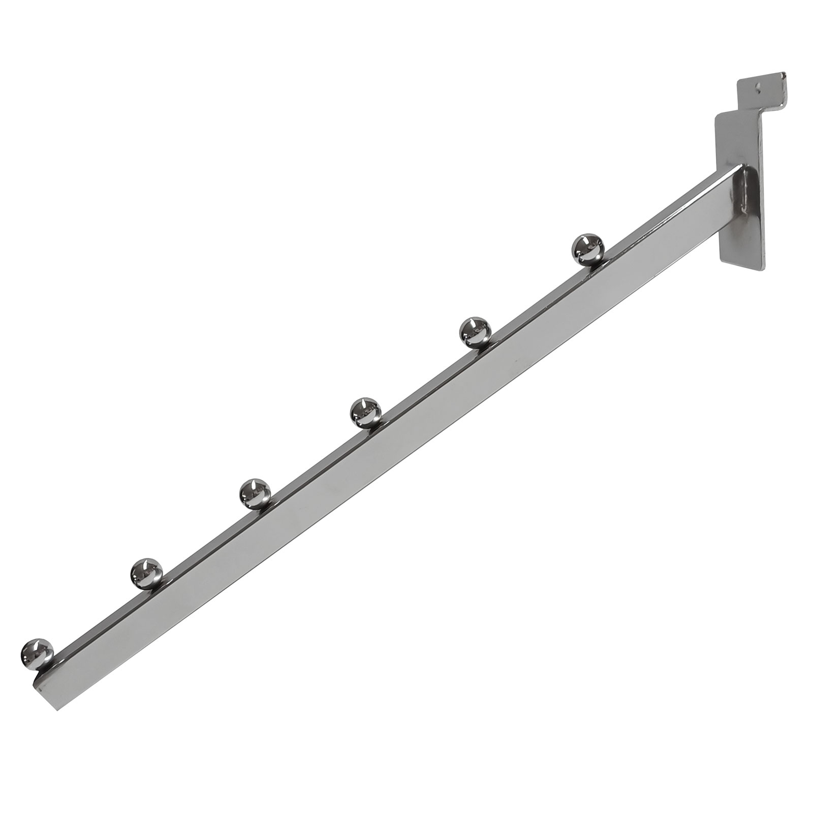 Slatwall 6 Ball Hanging Arm - Heavy Duty in Chrome - Clothing Display (J44)