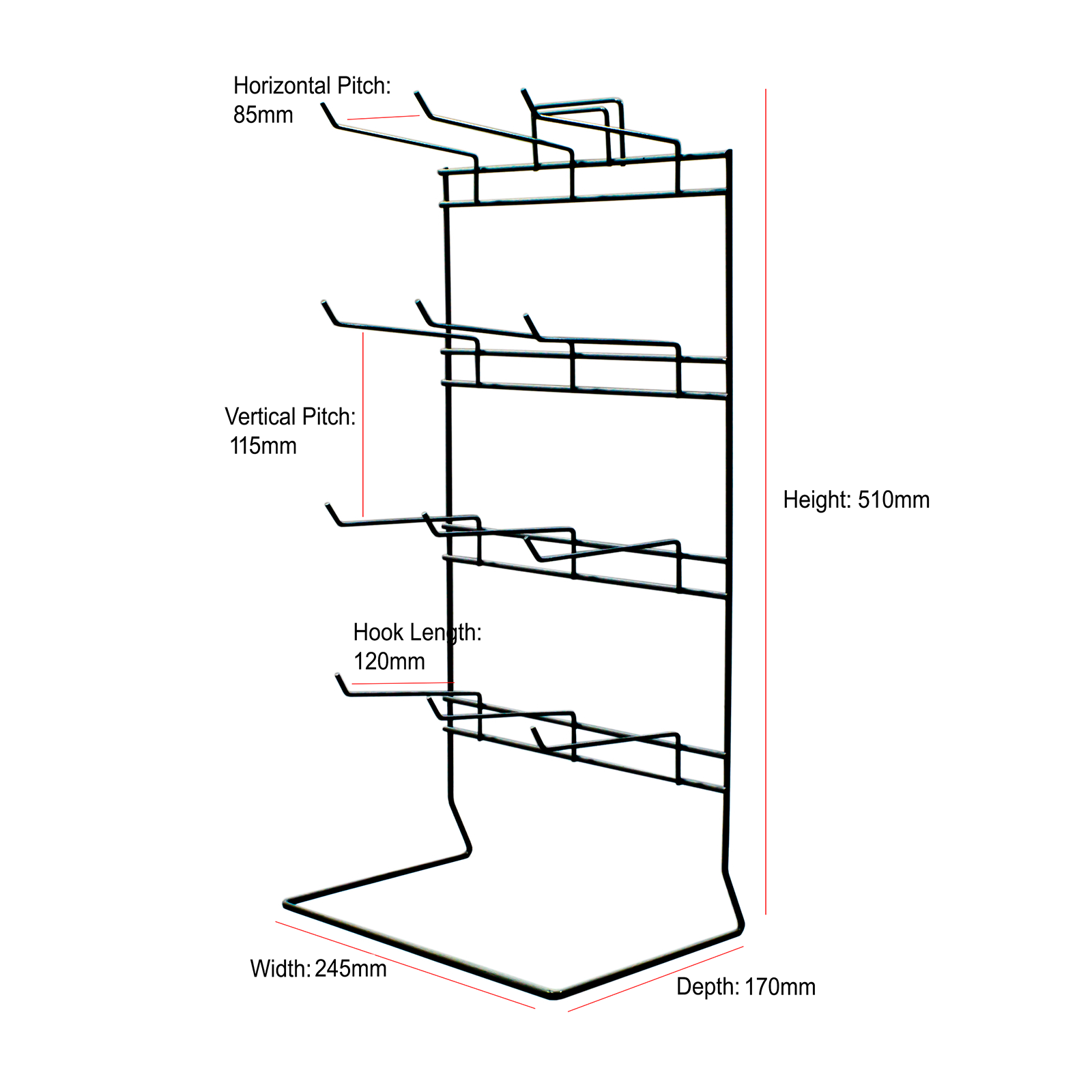 Counter Hook Stand in Black - 12 Fixed Hooks - POS Shop Display with ...
