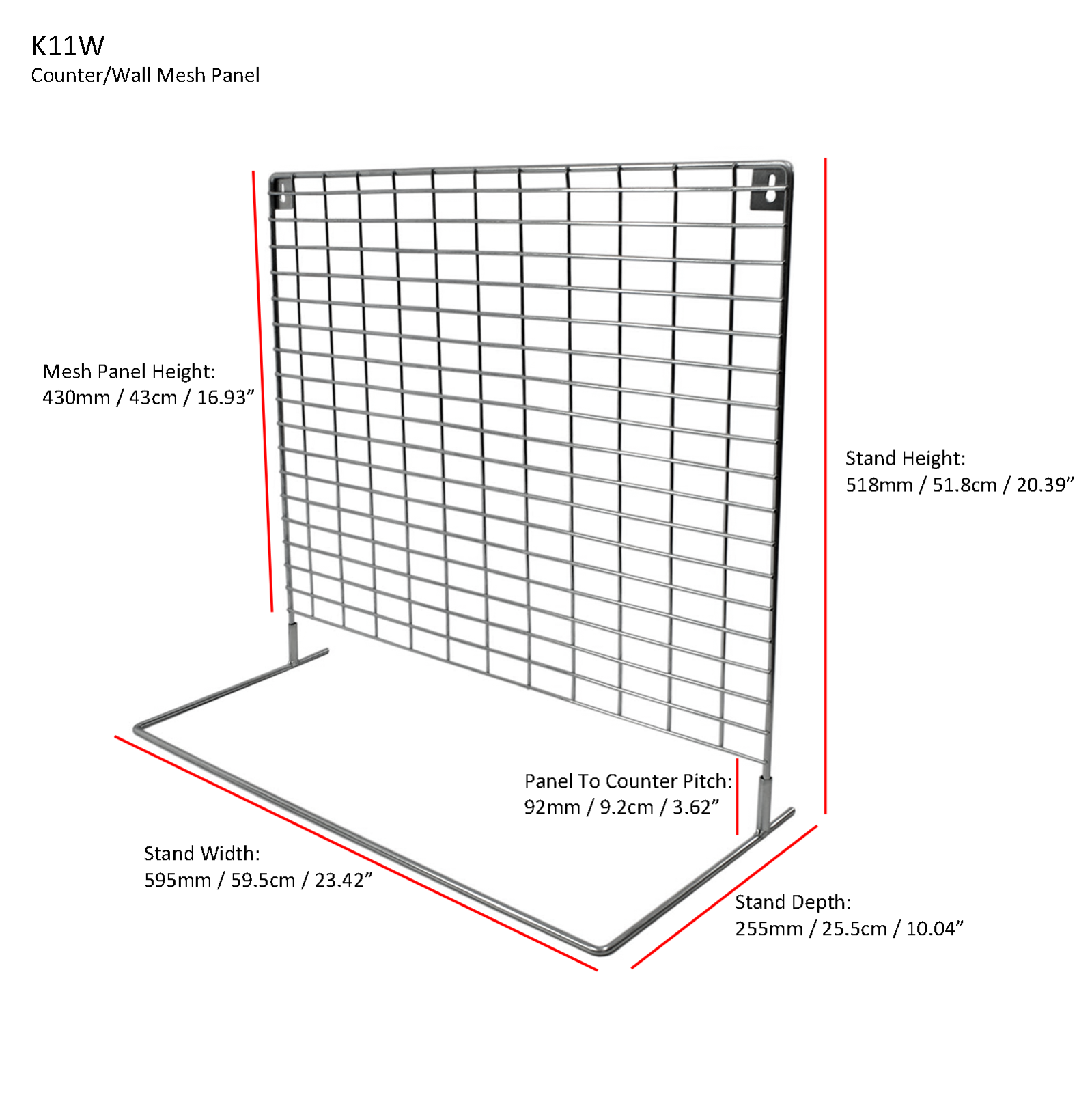 Mesh Panel Counter Standing or Wall Mounted - 595mm Wide (K11W+)