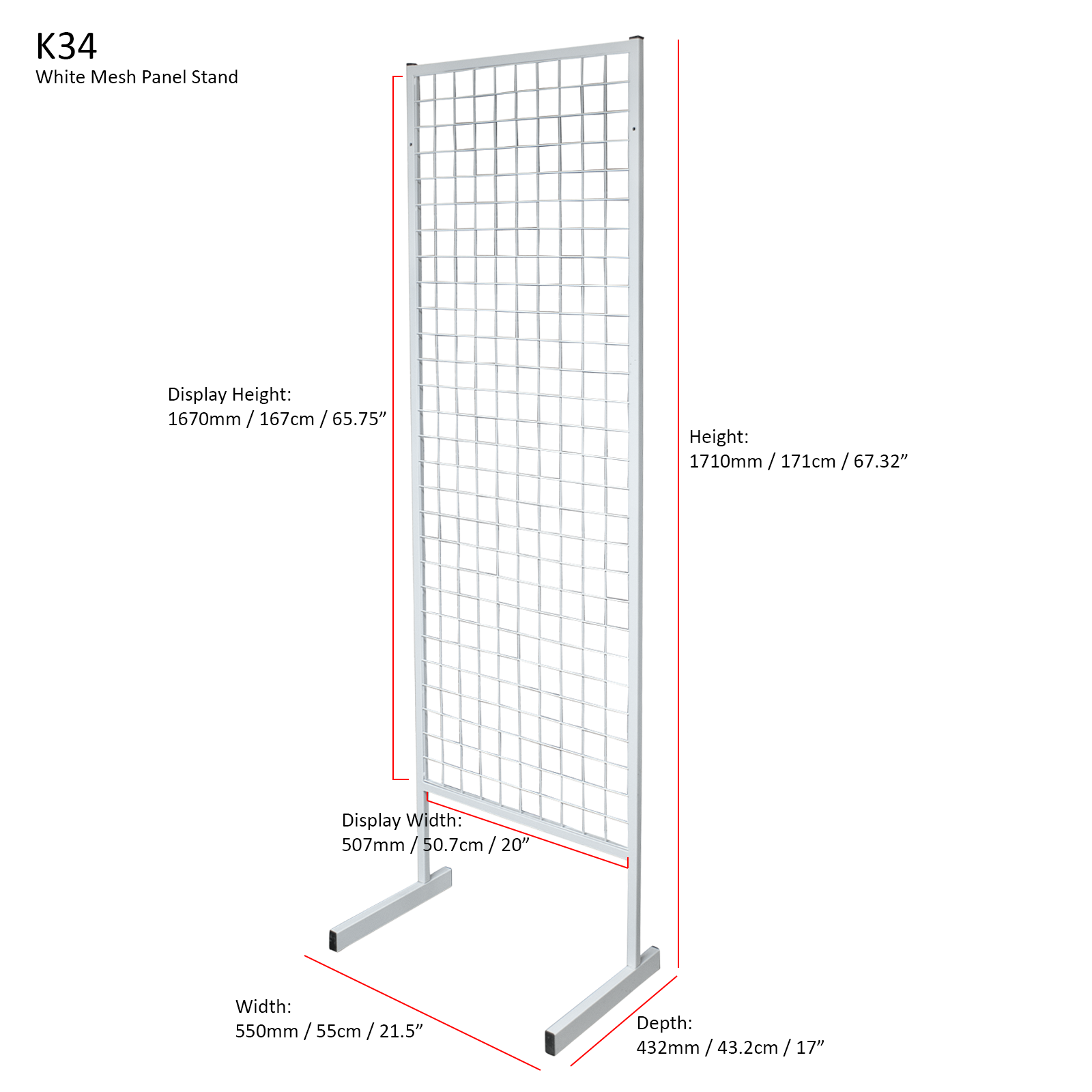Mesh Panel General Purpose Retail Shop Display Stand in White (K34)