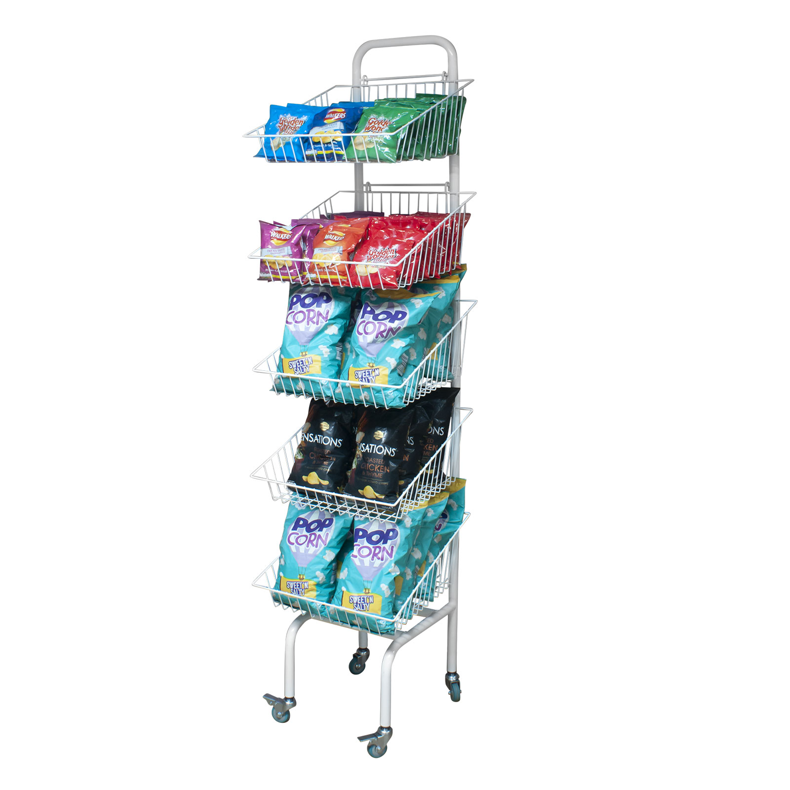 Basket Stand - 5 Tier in White for Bread, Crisps, Snacks (Q5)