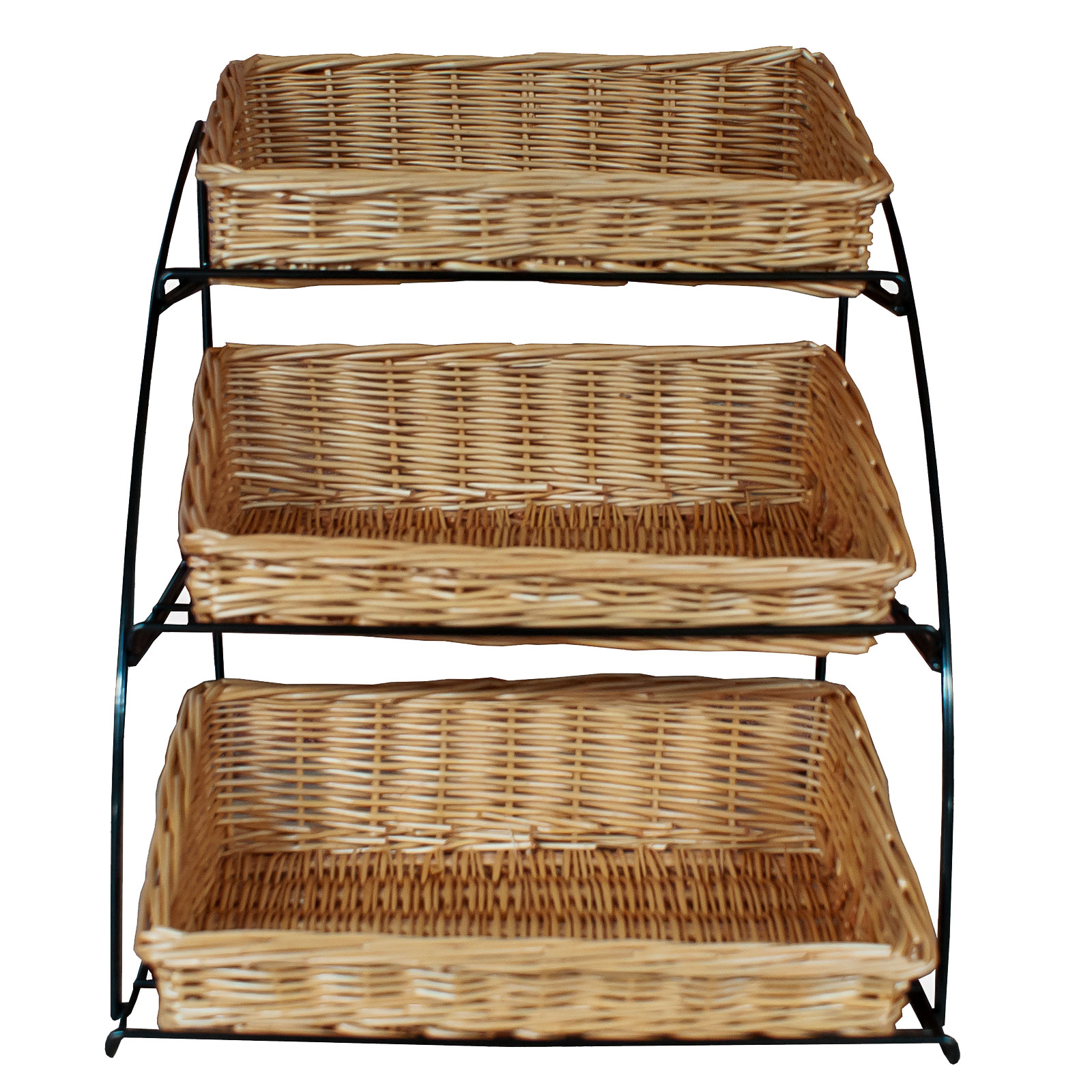 Counter Basket Stand With Black Wire Curved Stand & 3 x Wicker Baskets ...
