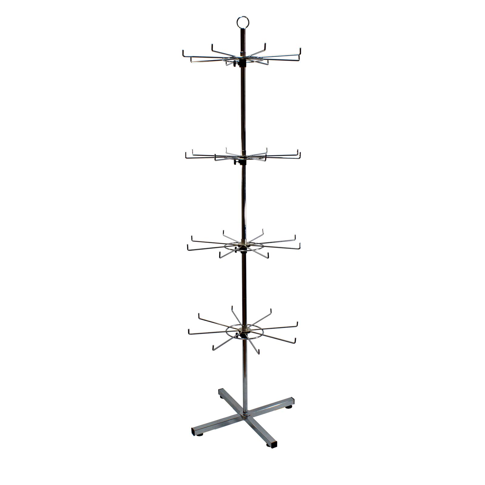 32 Hook, 4 Adjustable Tier Rotating Shop Floor Display Stand in Chrome ...
