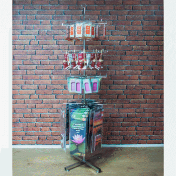 48 Hook, 4 Adjustable Tier Rotating Shop Floor Display Stand in Chrome ...