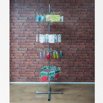 32 Hook, 4 Adjustable Tier Rotating Shop Floor Display Stand in Chrome ...